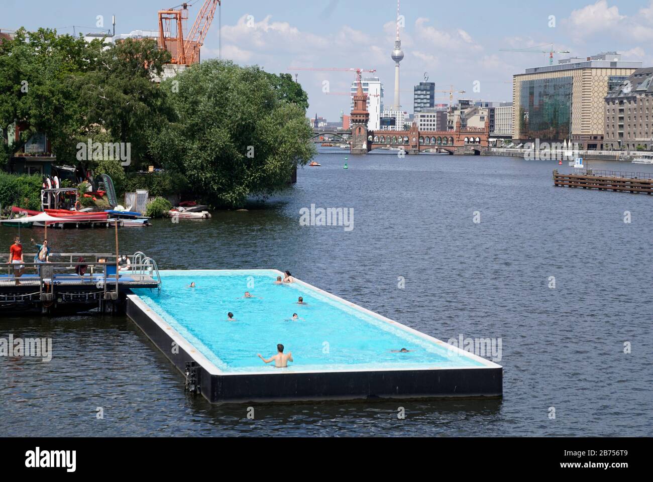 Badeschiff Berlin, a floating bathing establishment in the middle of ...