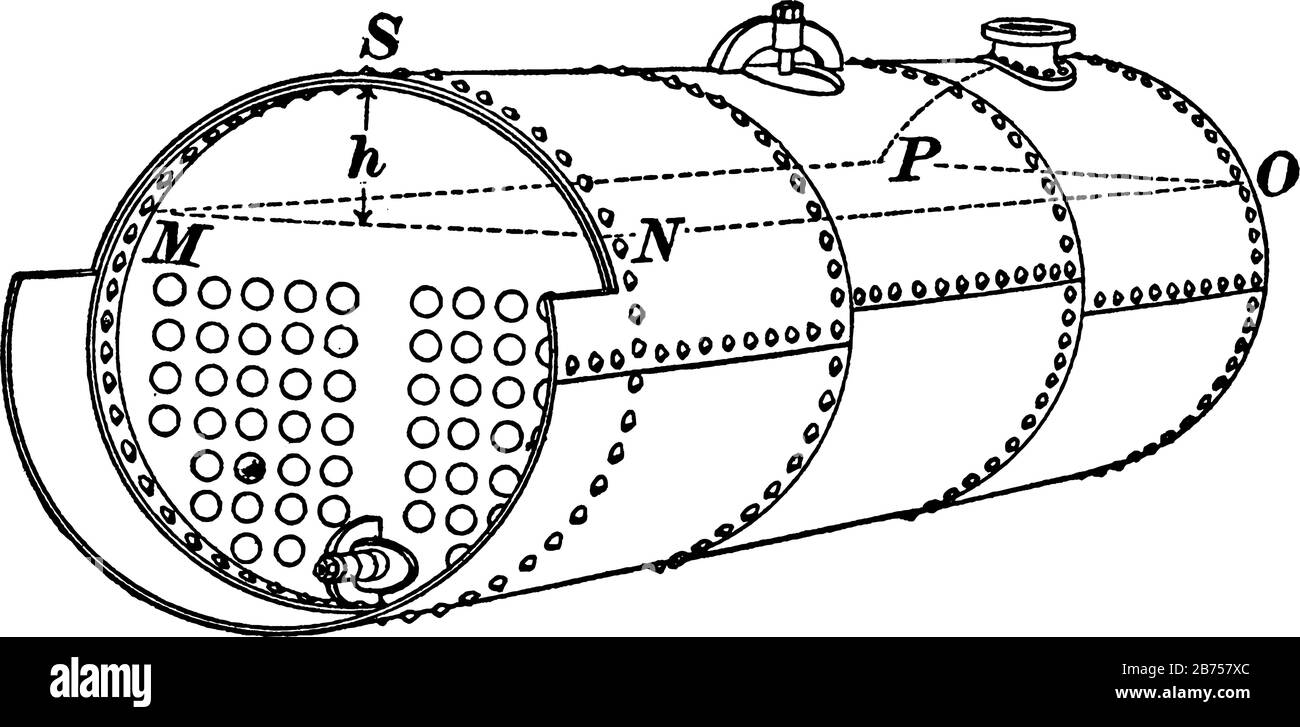 Apparatus used to boil water into steam, vintage line drawing or ...