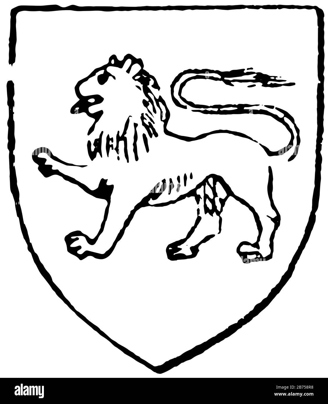 Passant Lion is early as the 12th century, vintage line drawing or ...
