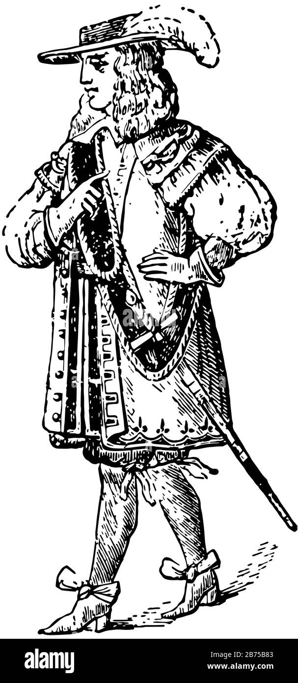Charles II costume are very unique, vintage line drawing or engraving ...