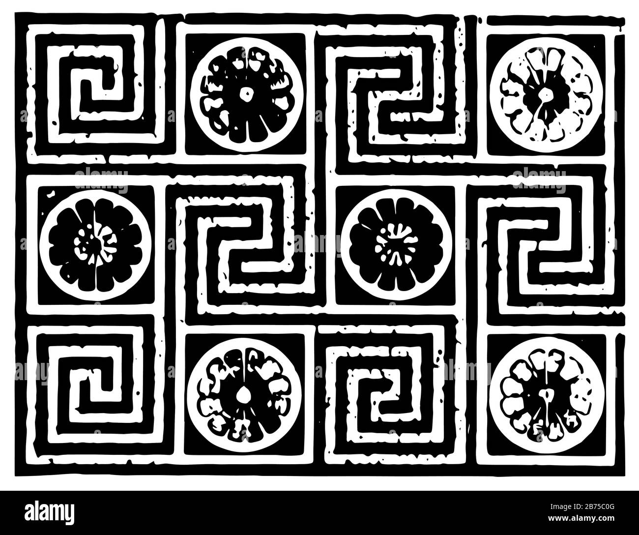 Tomb Ceiling in the house of Aten in Akhet-Aten, vintage line drawing ...