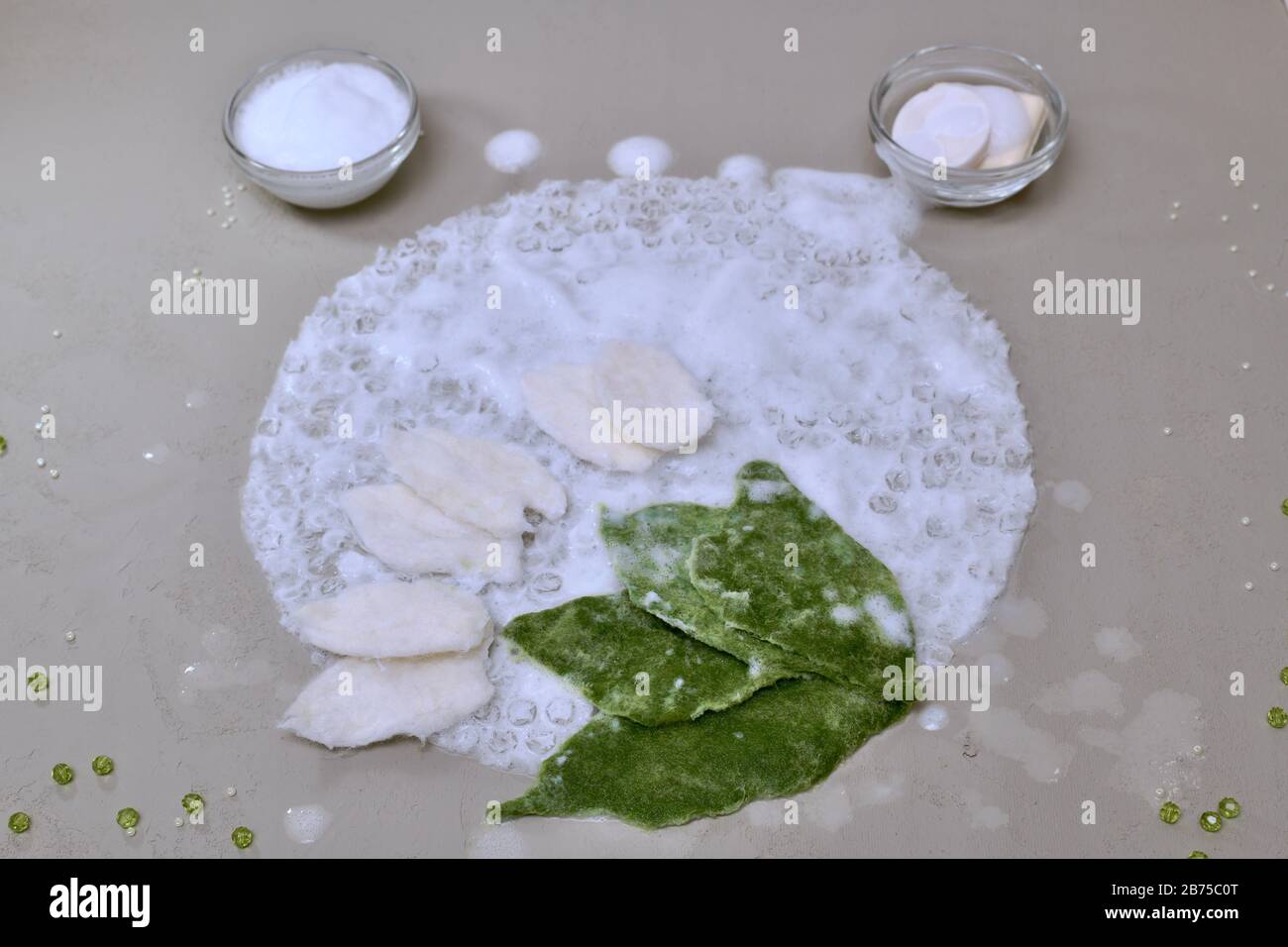 Arrangement of the working area for wallowing wool from the substrate ...