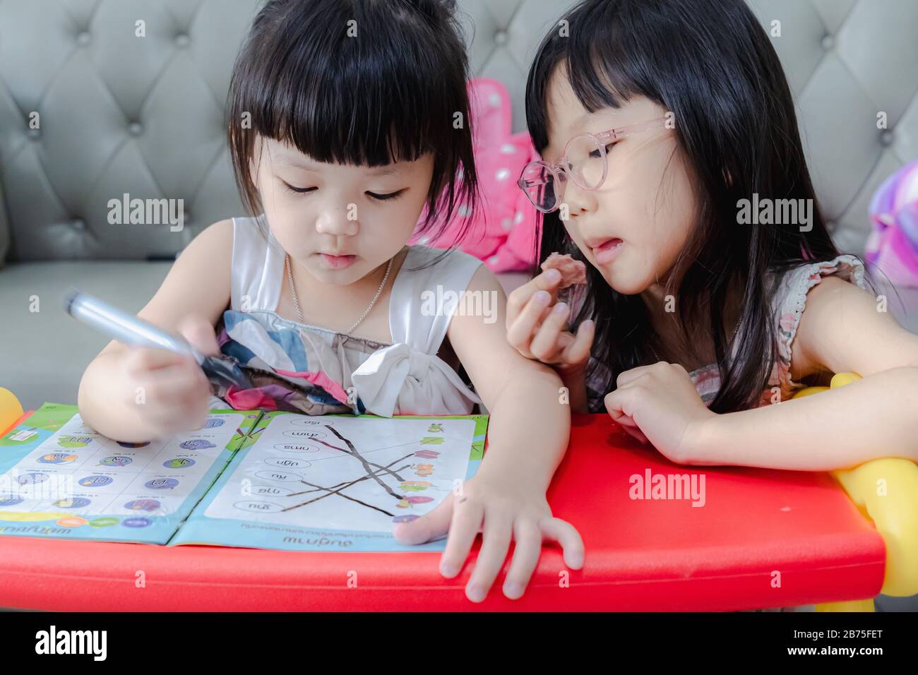 Kids Learning Study Girls Concept. education, family and learning ...