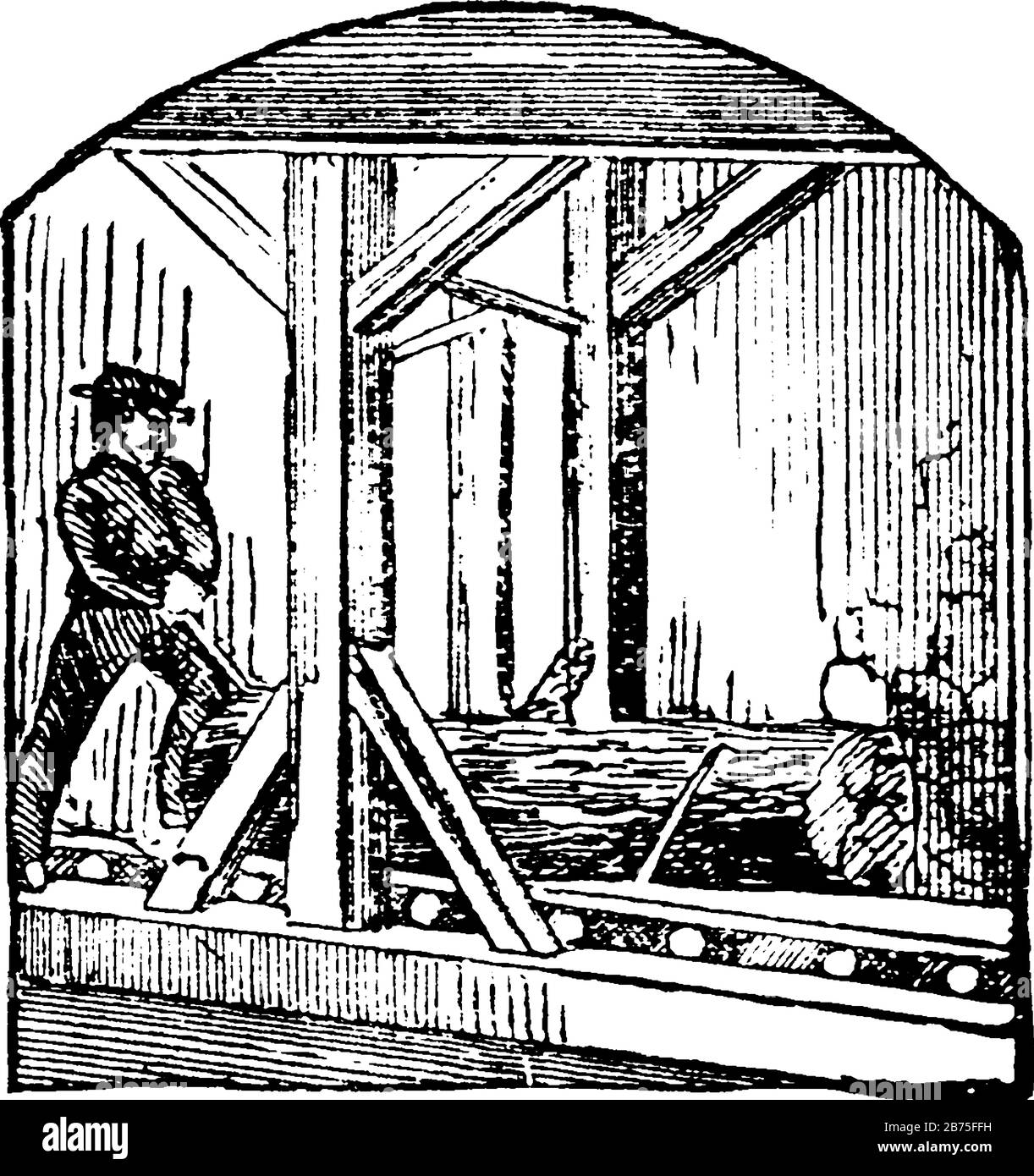 This illustration represents A mill for sawing timber or marble ...