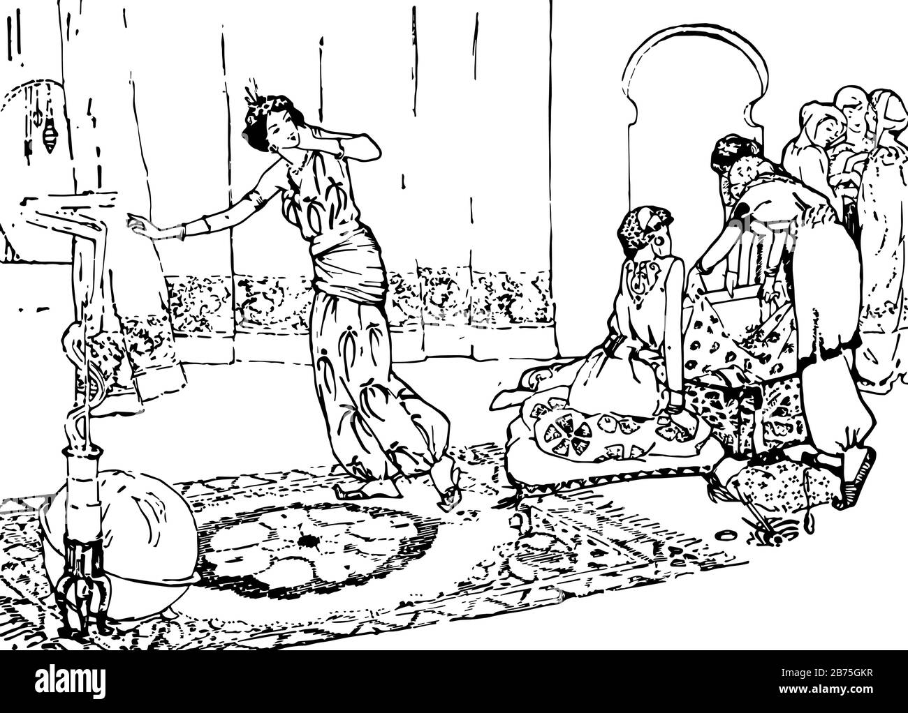 Bluebeard, this scene shows one female walking and another female ...