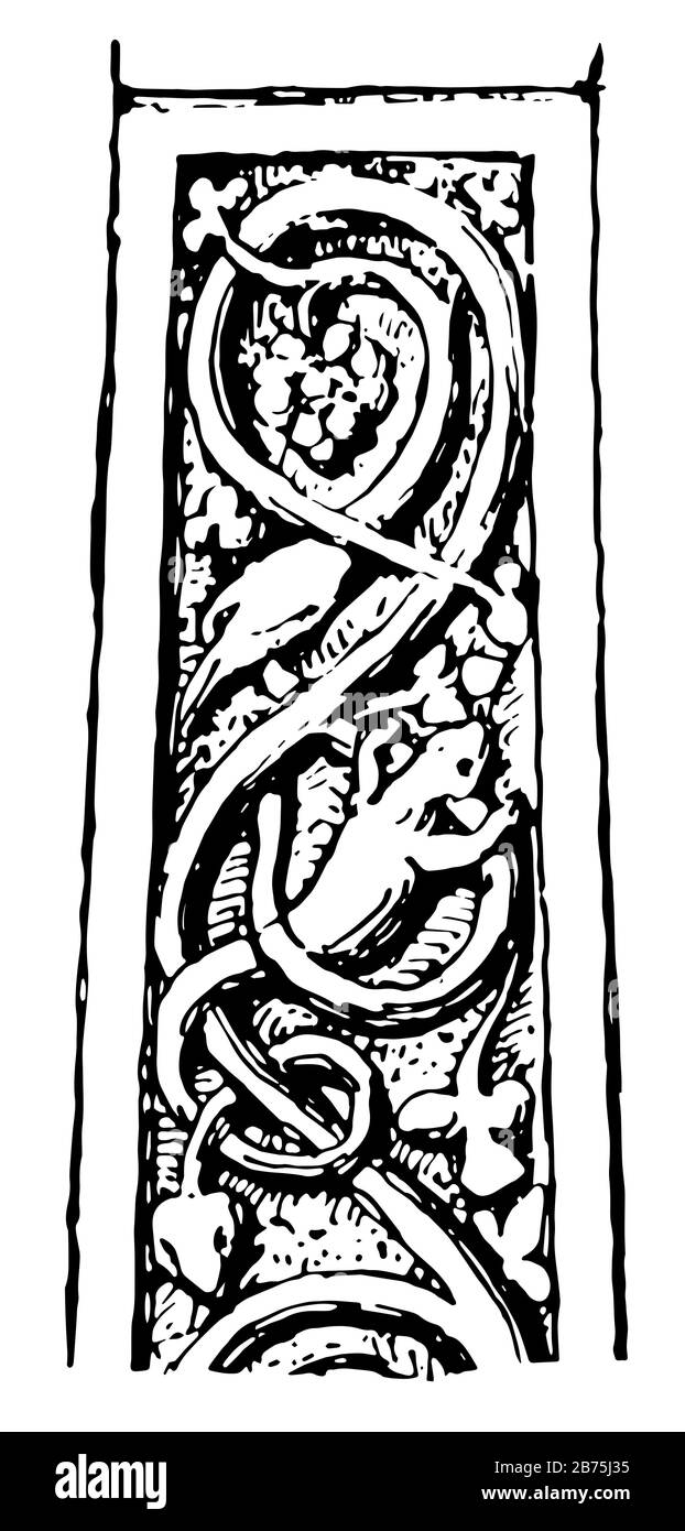 Interlace pattern from a Celtic cross at Ruthwell, vintage line drawing ...