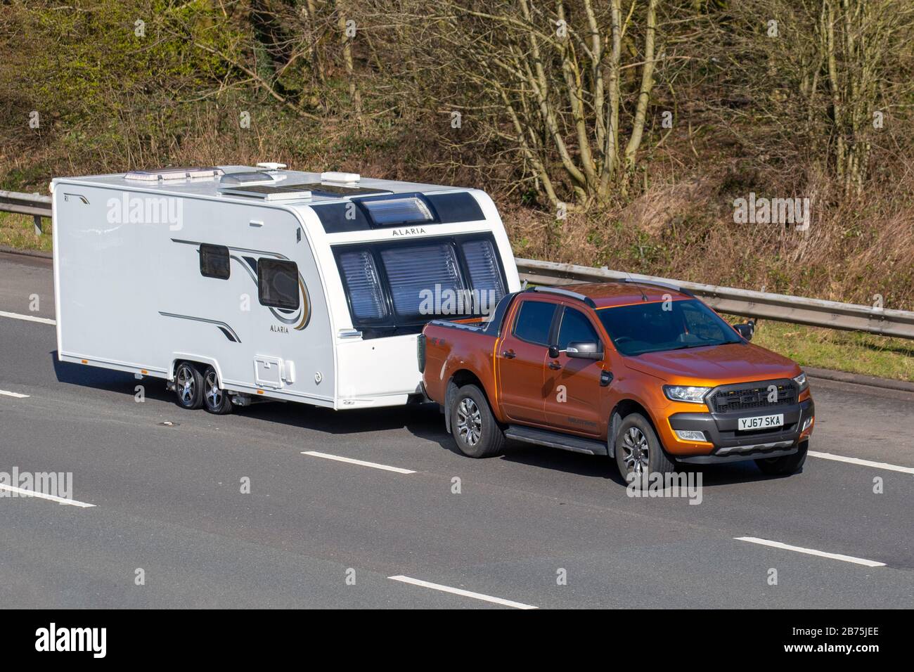 2018 (67) orange Ford Ranger Wildtrak 4X4 TDCI towing Alaria twin axle ...
