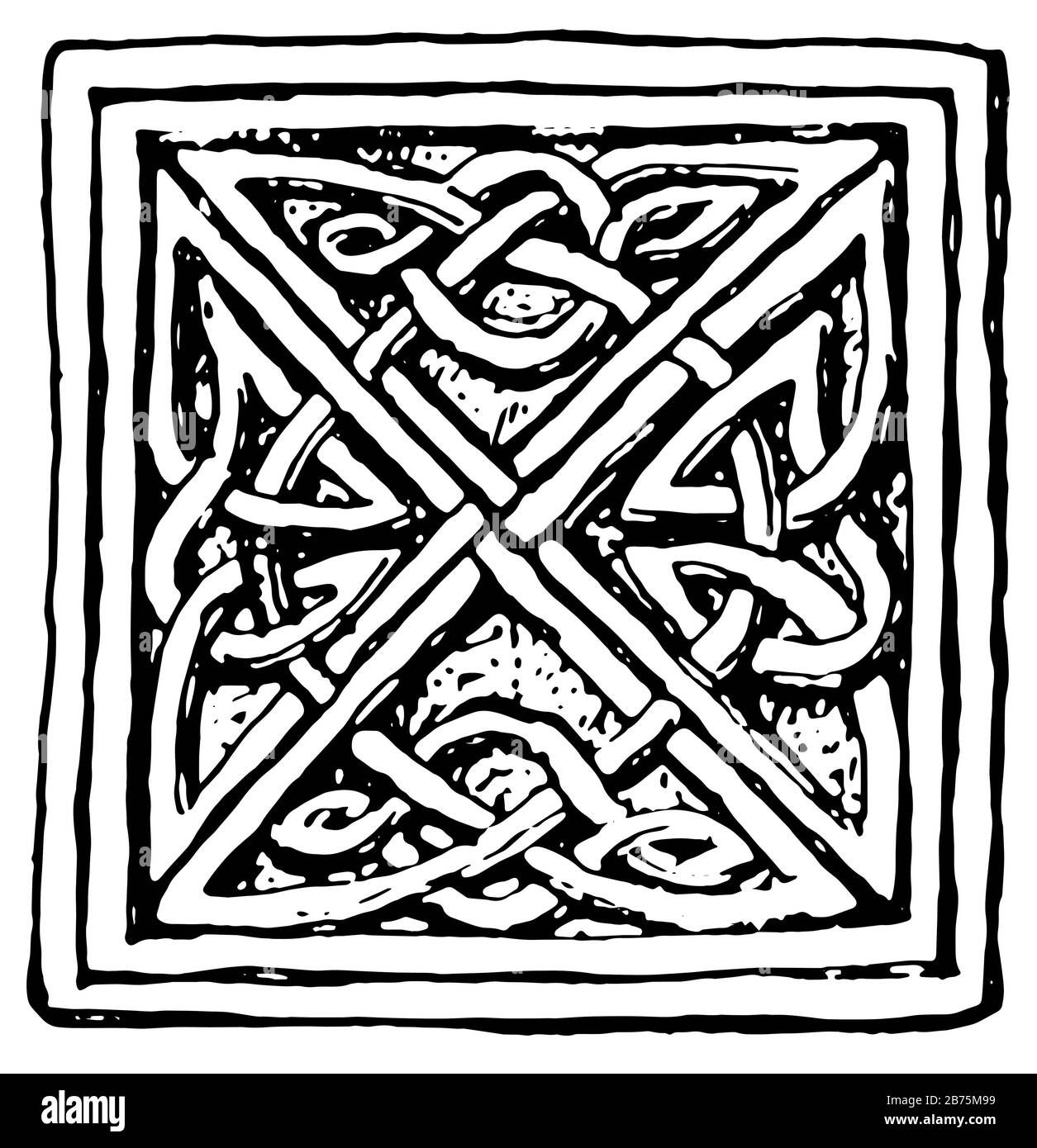 Interlace pattern from a Celtic cross at Mugle, vintage line drawing or ...