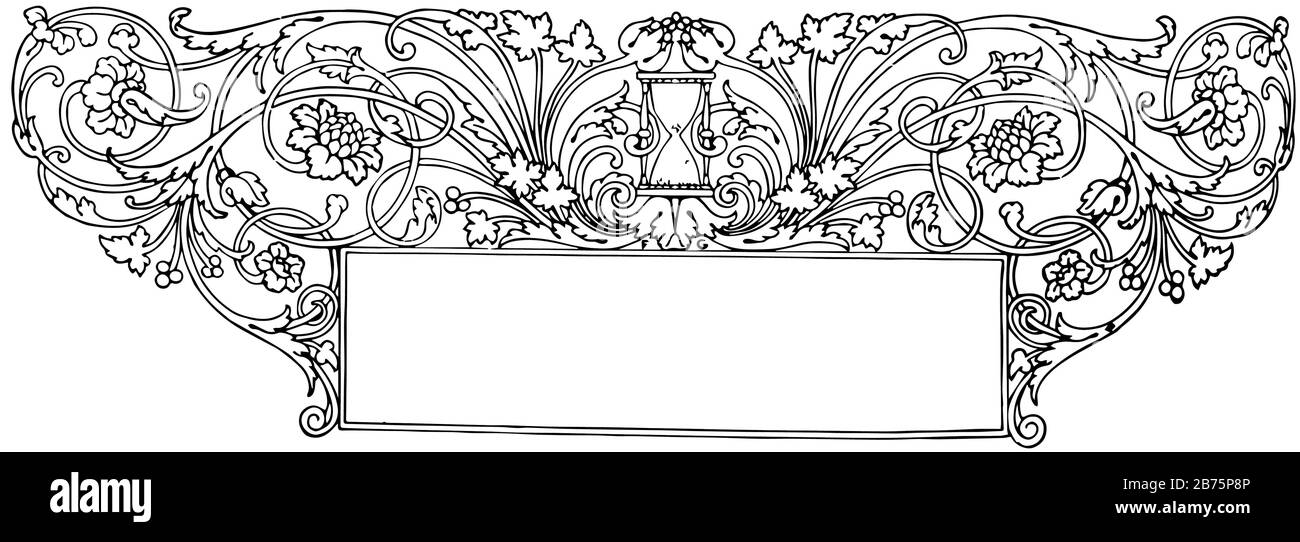 Decorative Header with hourglass in the center, vintage line drawing or ...