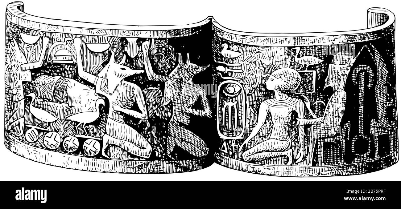 Gold Bracelet of the XVIIIth Dynasty, vintage line drawing or engraving ...