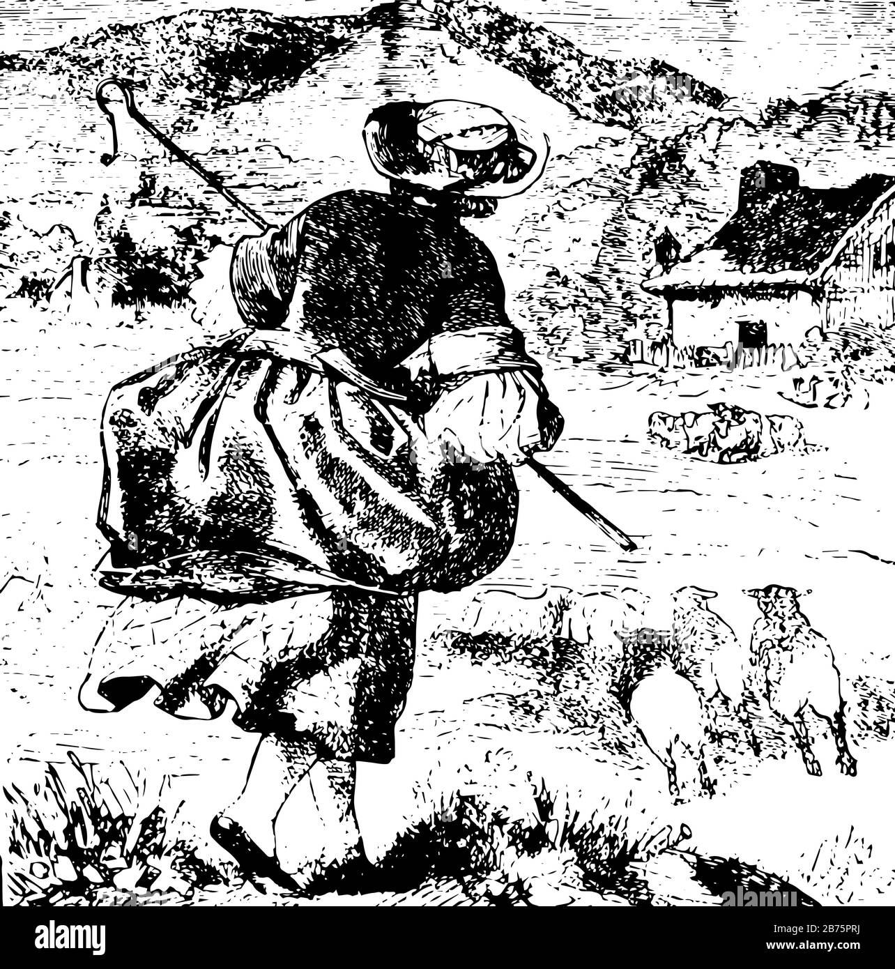 Ding, Dong, Bell, this scene shows a woman carrying stick walking ...