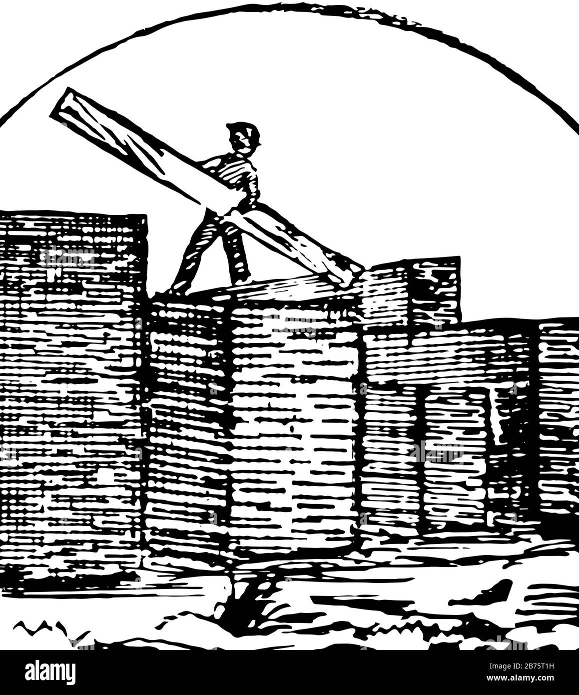 This illustration represents Lumber yard which is piled up and kept for ...