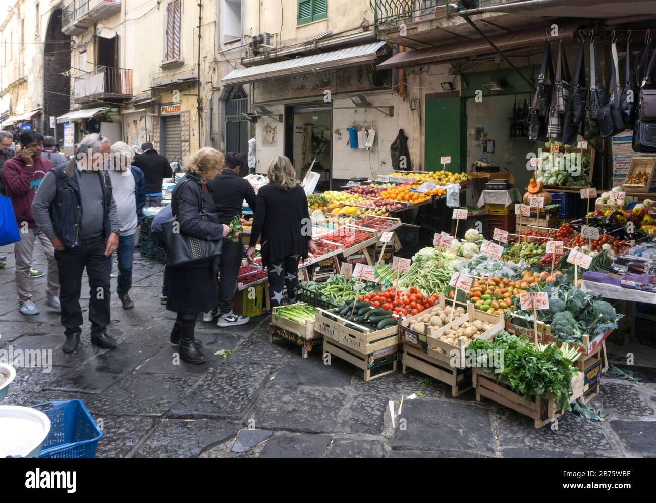 Market stall with vegetables and fruit in the historical center of ...