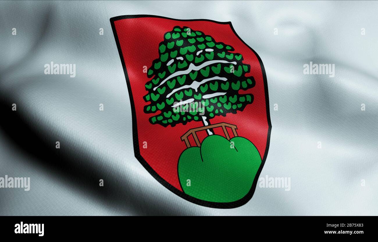 3D Illustration of a waving coat of arms flag of Mainburg (Germany ...