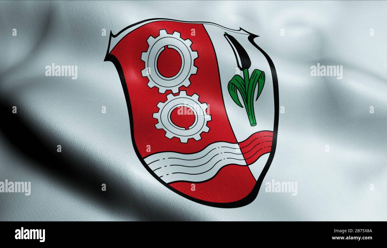 3D Illustration of a waving coat of arms flag of Maintal (Germany ...