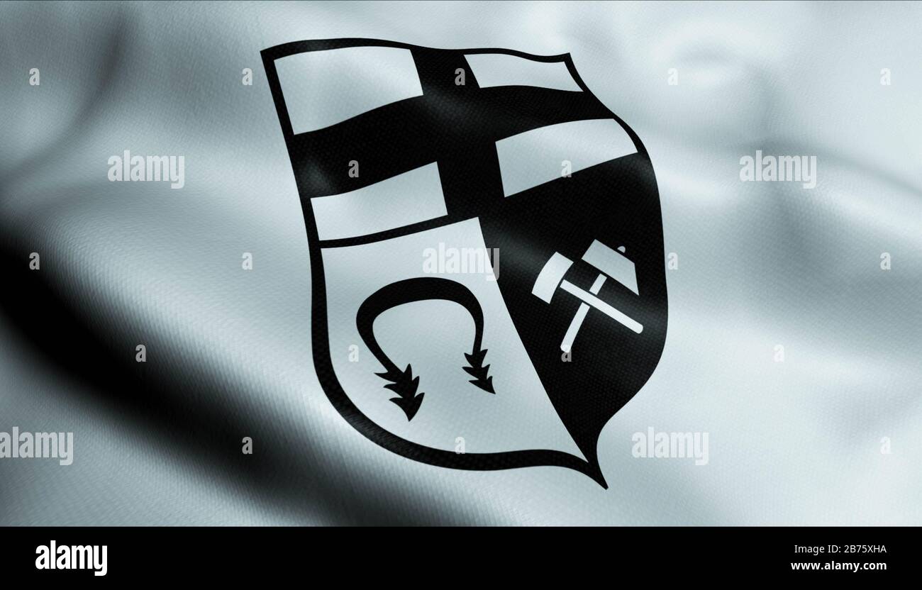 3D Illustration of a waving coat of arms flag of Marl (Germany country ...