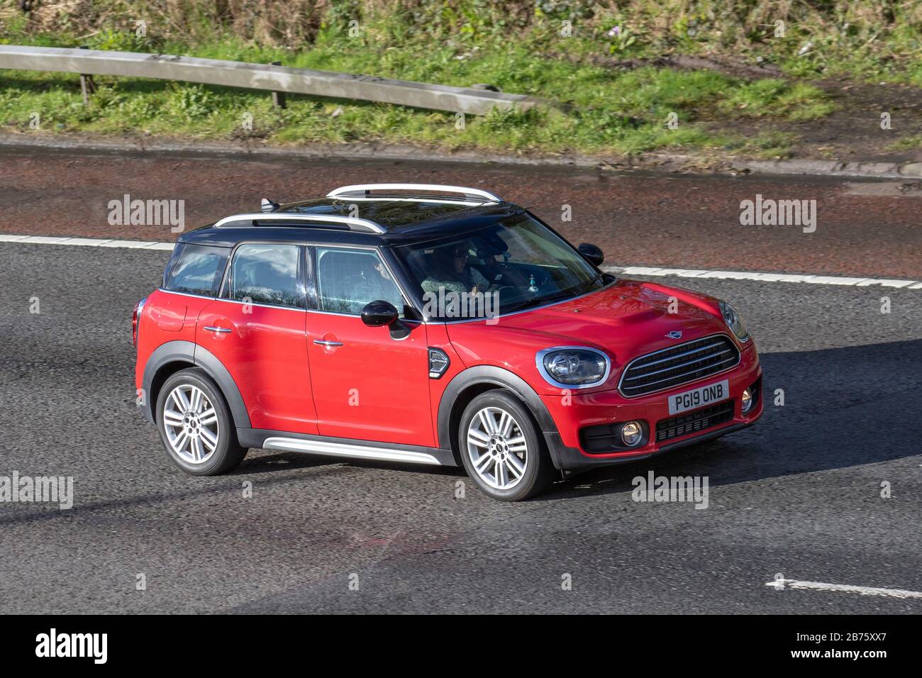 2019 red Mini Countryman Cooper Exclusive; UK Vehicular traffic, road ...