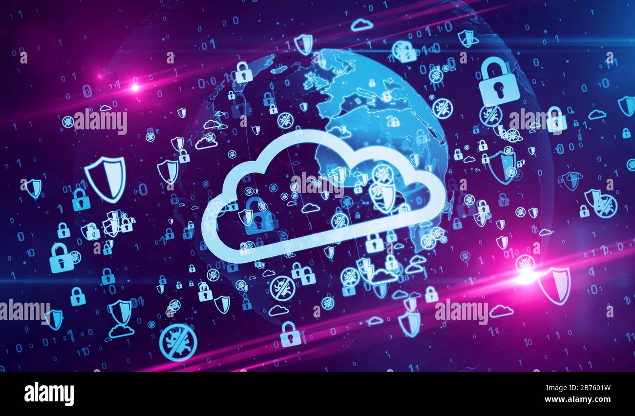 Cloud. Cyber security, computer protection and digital safety symbols ...