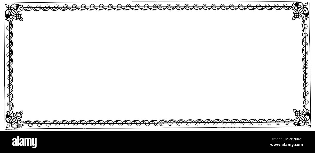 Filigree banner is a double line and waves border, its corners have a ...