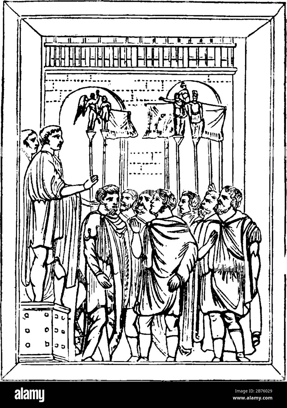 Roman Standards from the Arch of Constantine, vintage line drawing or ...