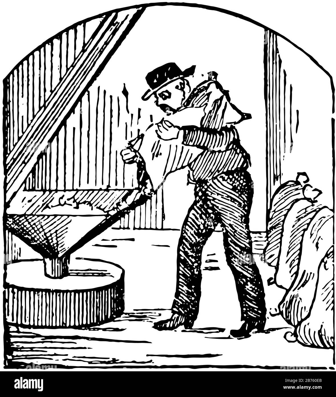 This illustration represents Miller who owns or works in a grain mill ...