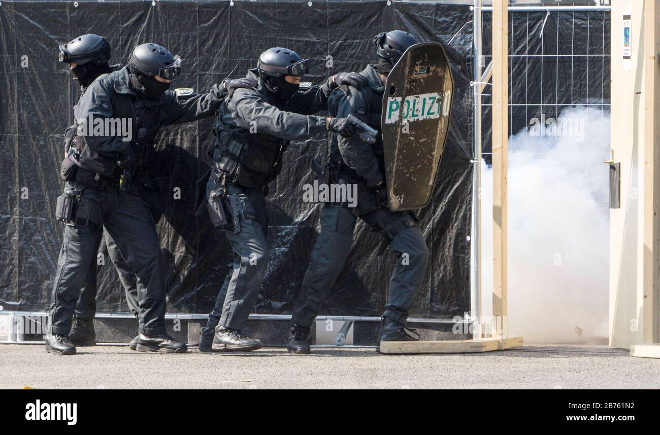 Police officers of the Berlin special task force, SEK, simulated an ...