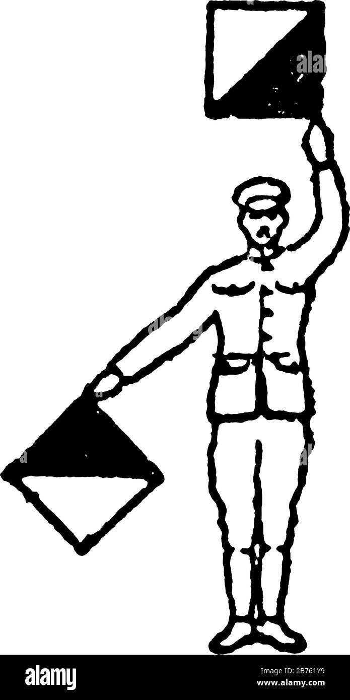 Flag signal for negative and the letter K, a man holding two flags ...
