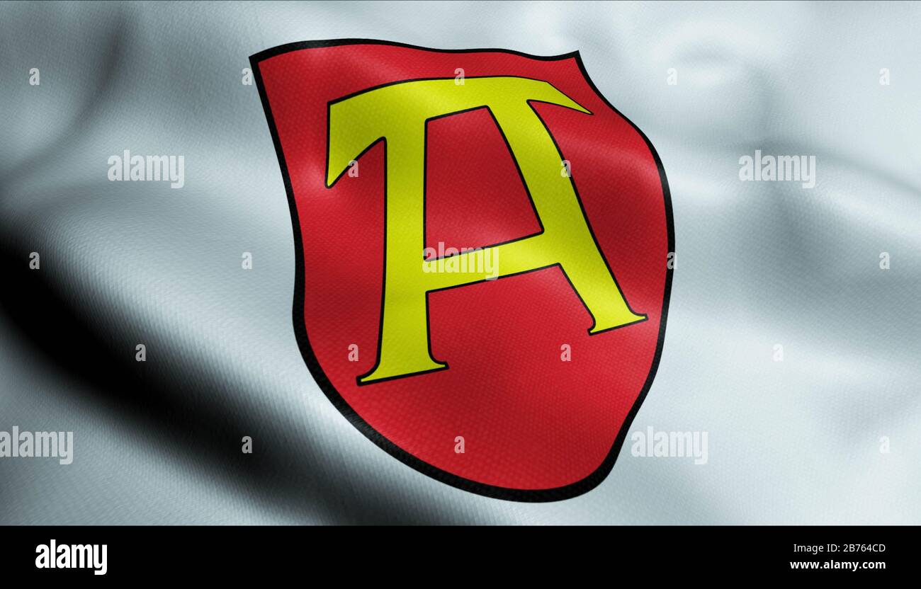 3D Illustration of a waving coat of arms flag of Marsberg (Germany ...