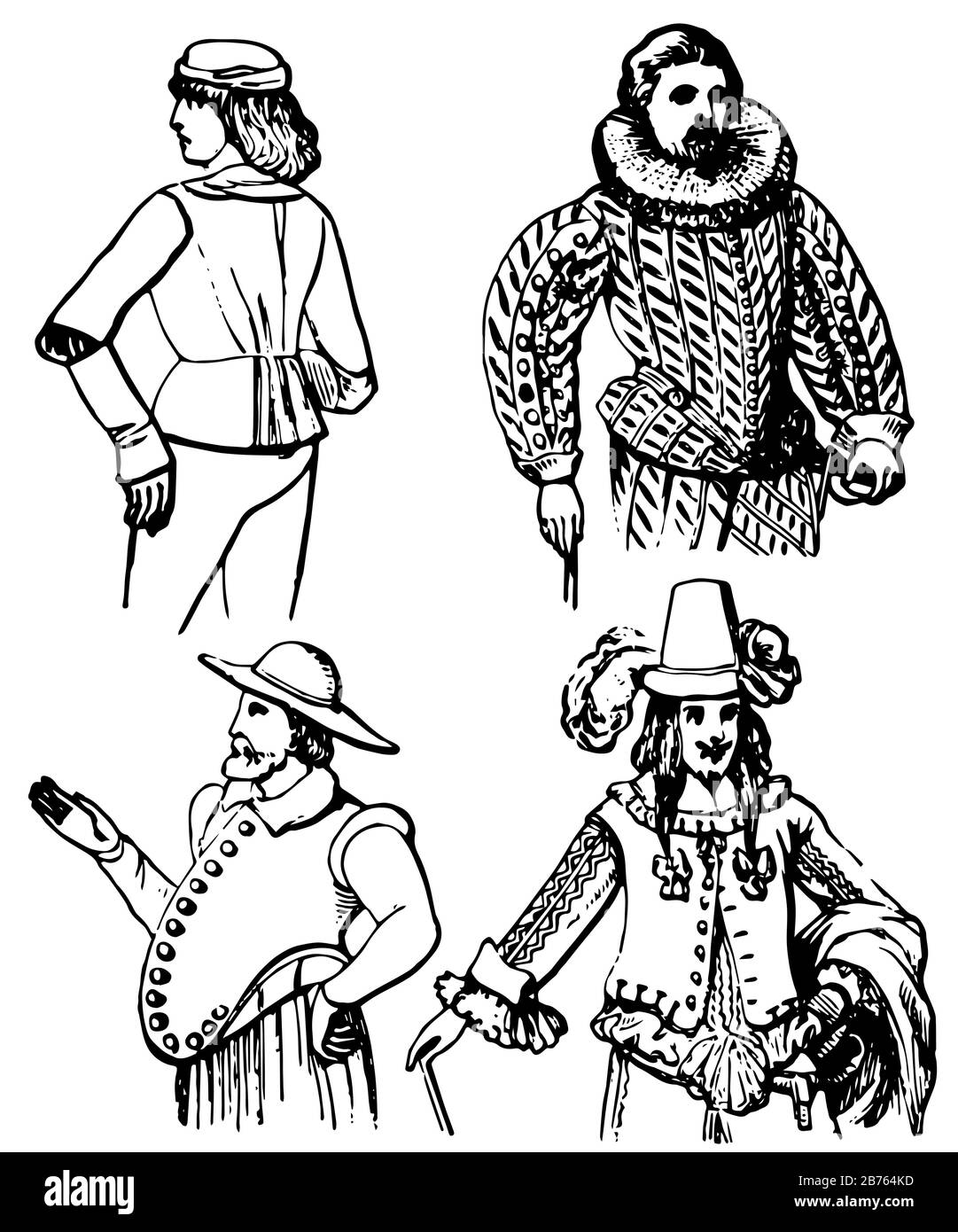 Doublet from varying eras, vintage line drawing or engraving ...