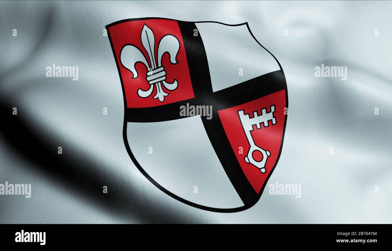 3D Illustration of a waving coat of arms flag of Medebach (Germany ...