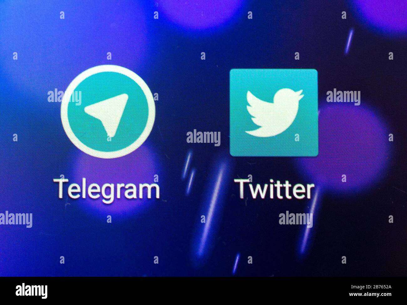 The apps of Telegram and Twitter are shown as icons on an Android ...
