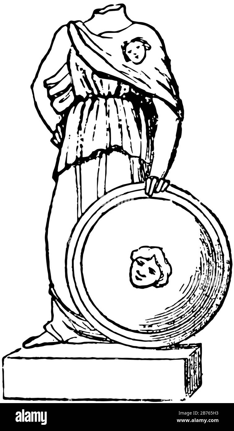 Minerva with Aegis from an ancient statue, vintage line drawing or ...