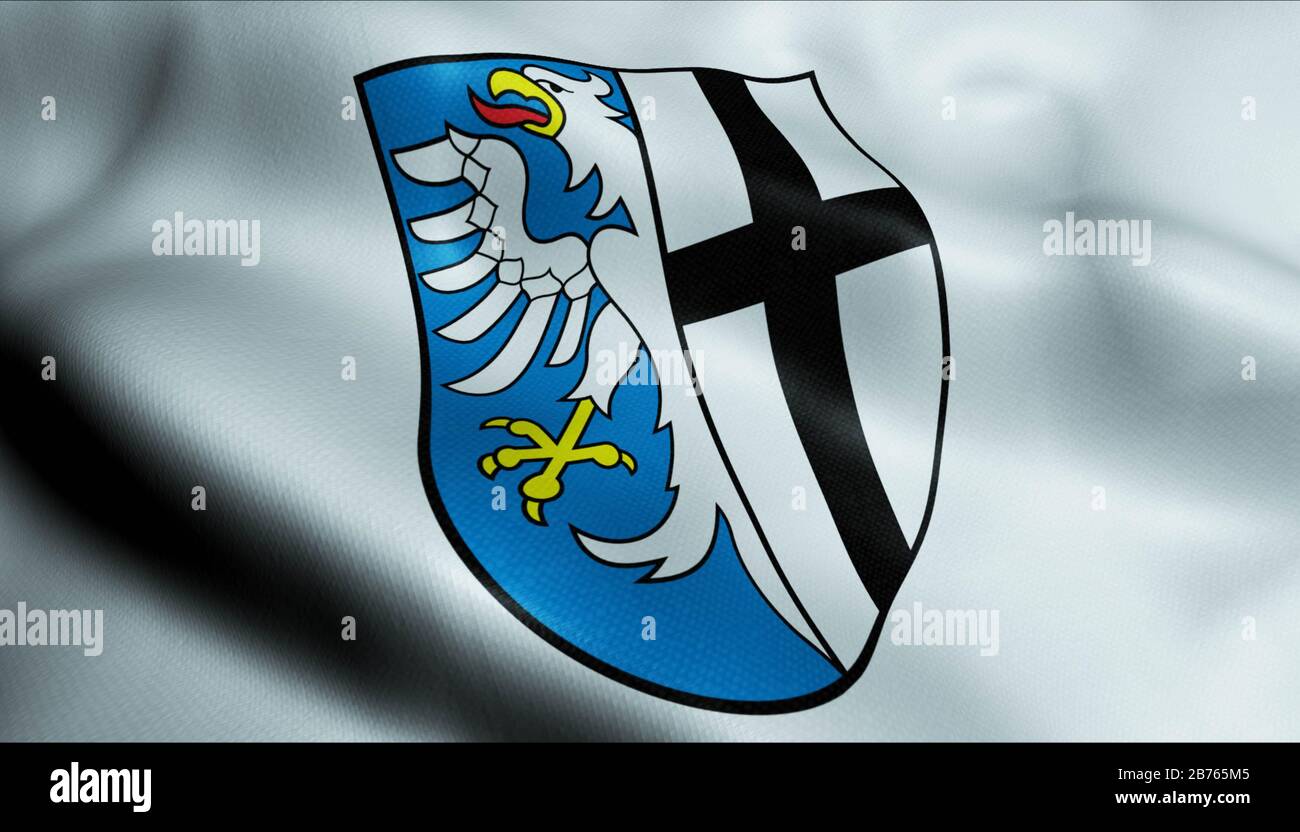 3D Illustration of a waving coat of arms flag of Meschede (Germany ...