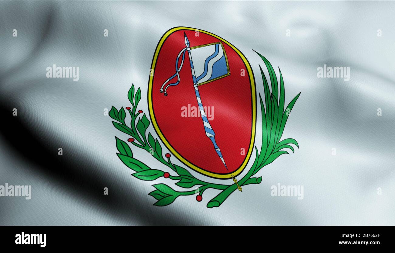 3D Illustration of a waving coat of arms flag of Miesbach (Germany ...