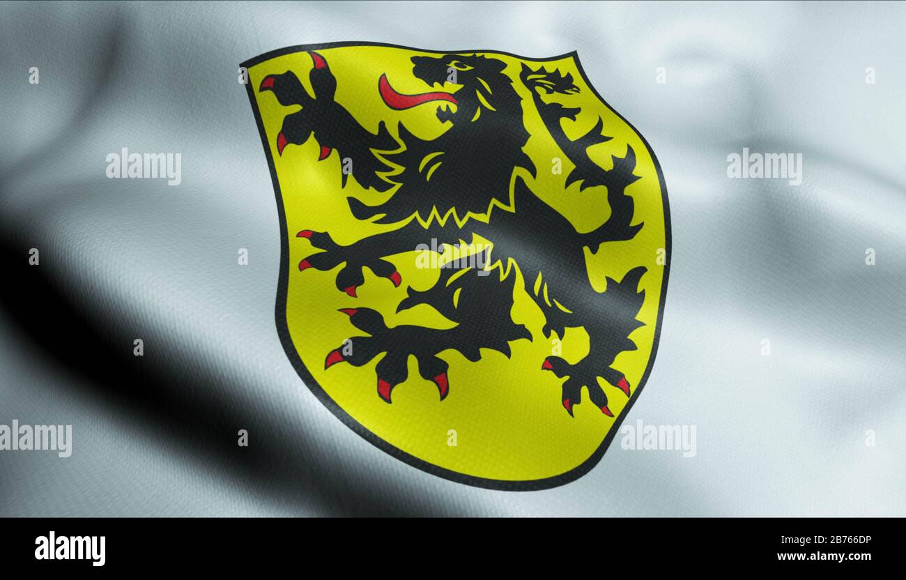 3D Illustration of a waving coat of arms flag of Mittweida (Germany ...