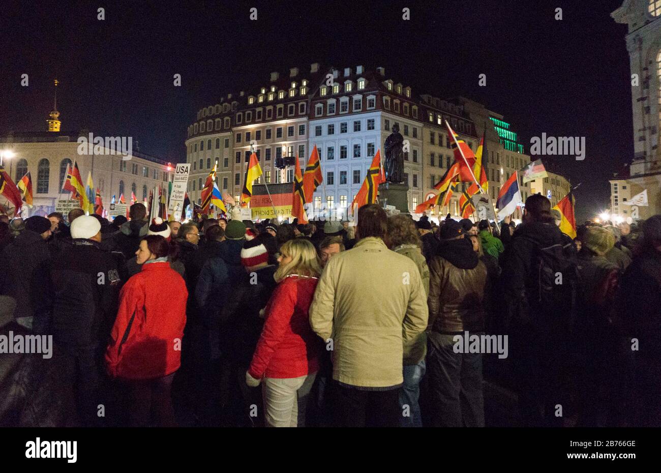Pegida Demo on 2 Nov 2015 at the Theaterplatz in Dresden. At this rally ...