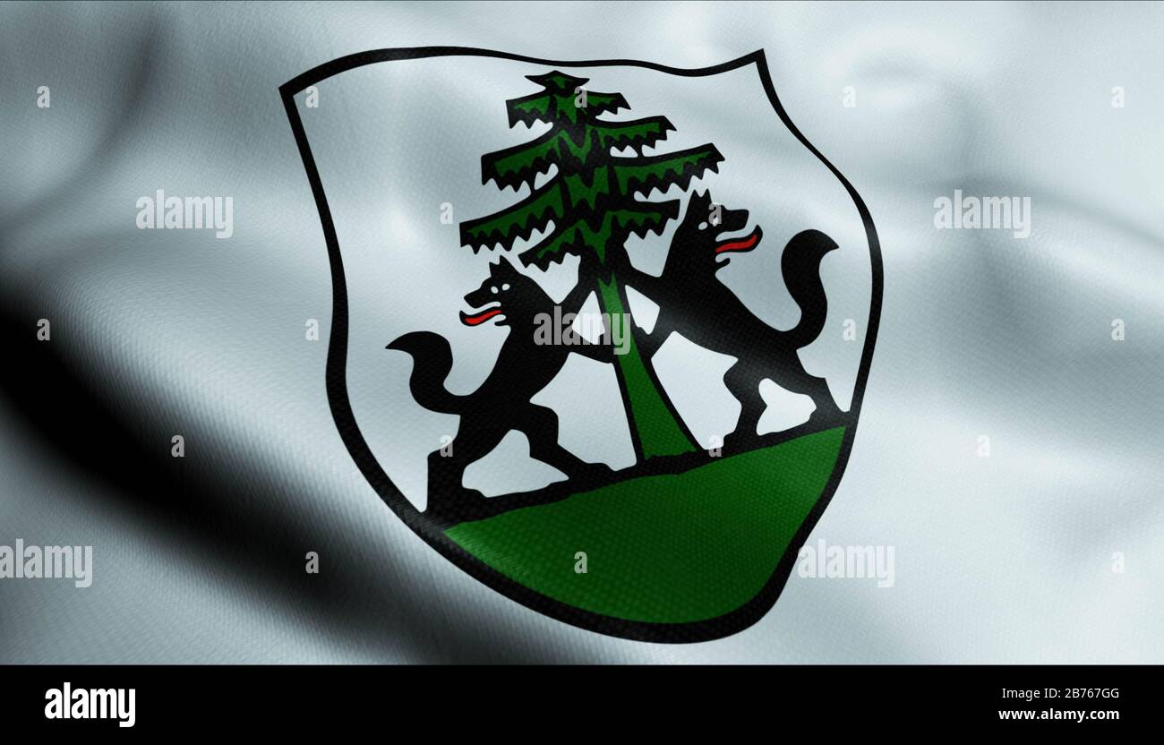3D Illustration of a waving coat of arms flag of Murrhardt (Germany ...