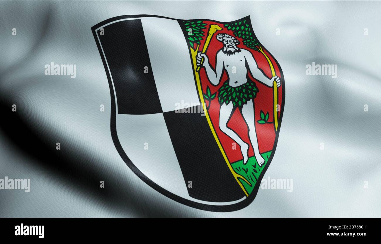 3D Illustration of a waving coat of arms flag of Naila (Germany country ...