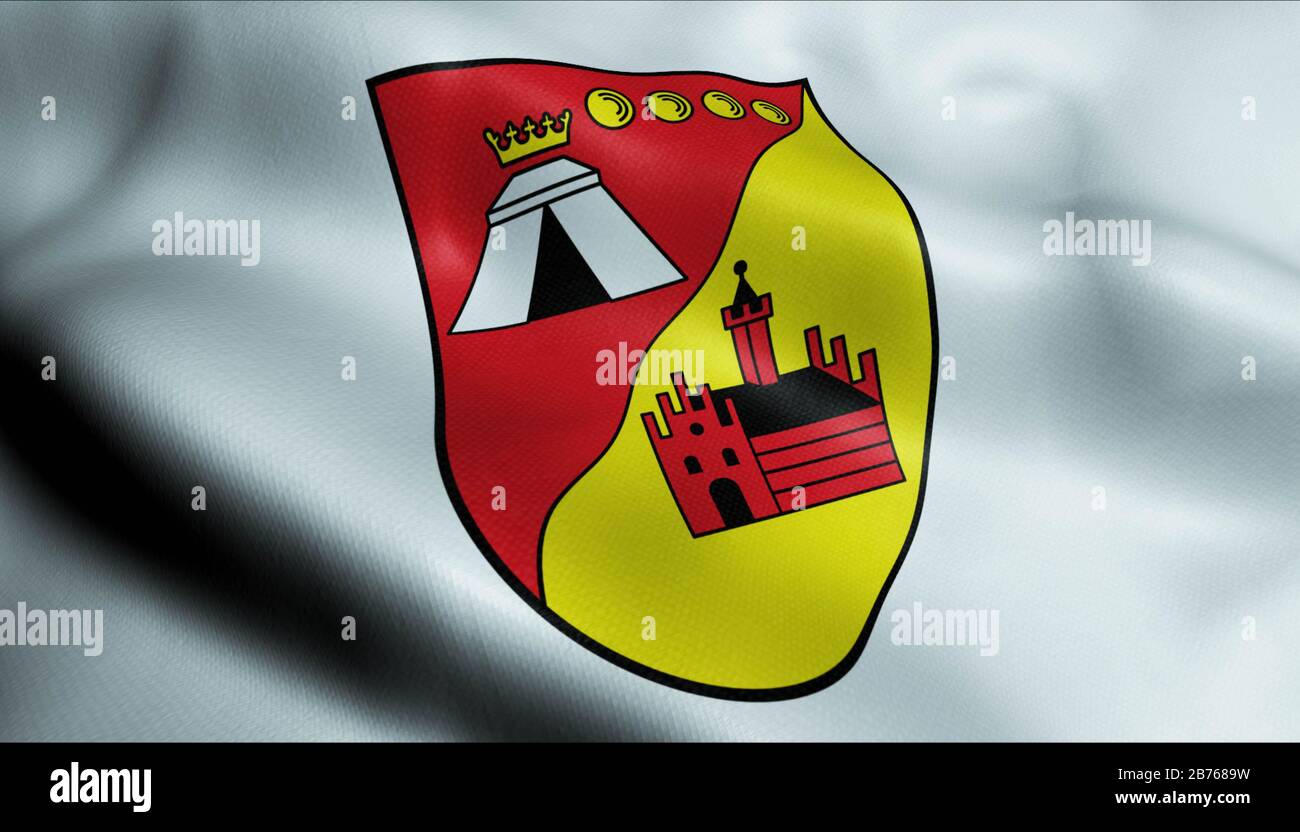 3D Illustration of a waving coat of arms flag of Neuenhaus (Germany ...