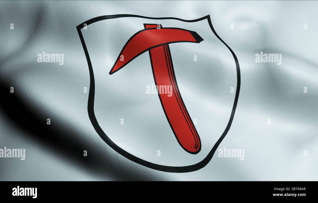 3D Illustration of a waving coat of arms flag of Neuenstein (Germany ...