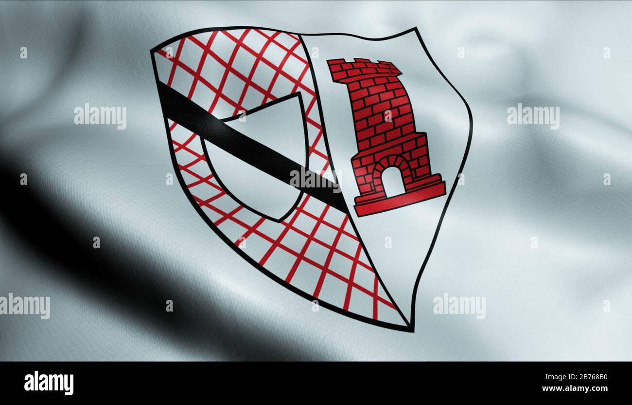 3D Illustration of a waving coat of arms flag of Neuerburg (Germany ...