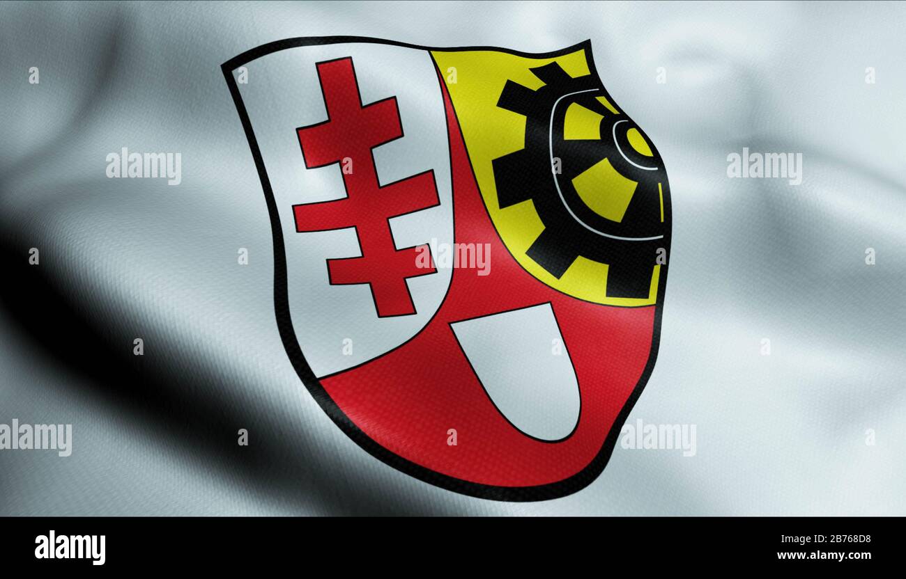 3D Illustration of a waving coat of arms flag of Neutraubling (Germany ...