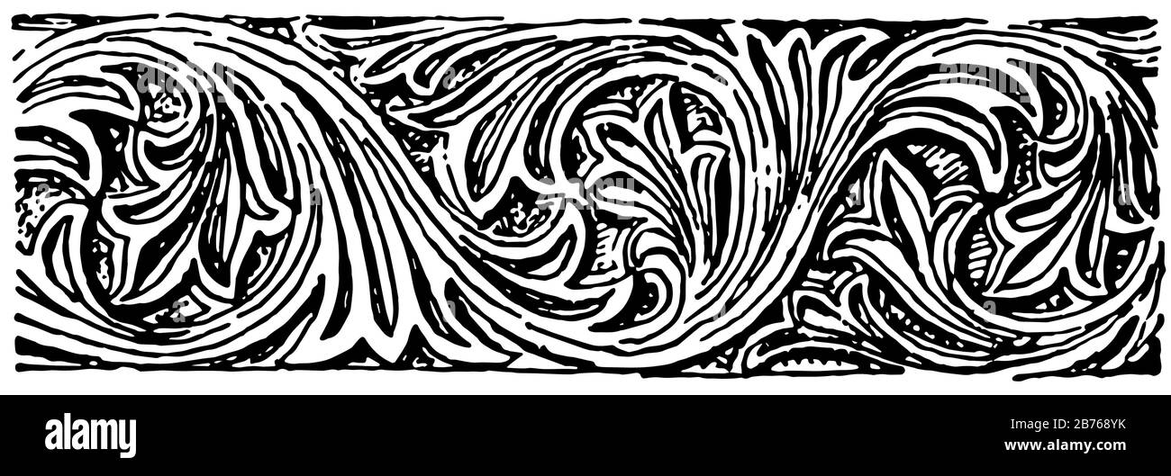 Frieze from St. Sergius have leaves pattern, vintage line drawing or ...