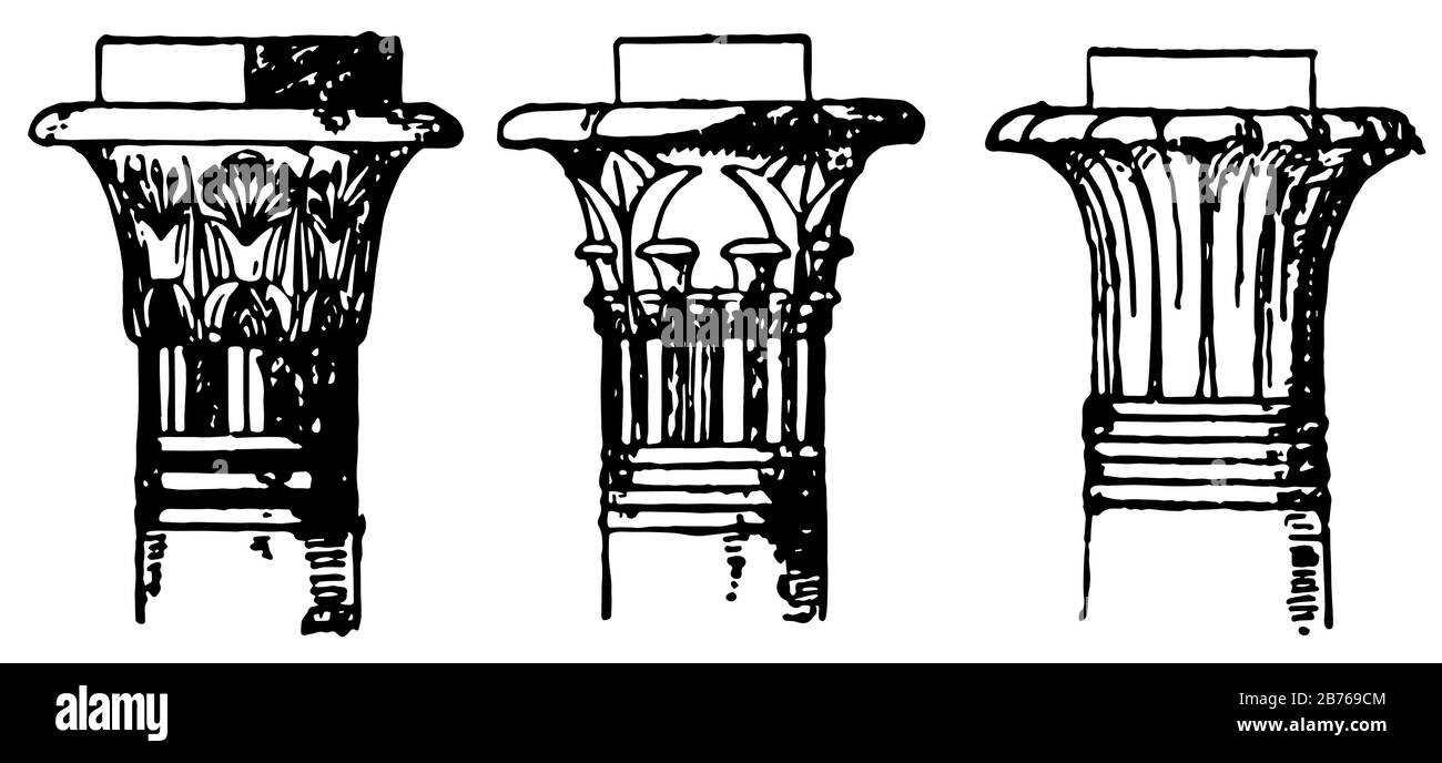 Capital Types, bell, shaped, campaniform, palmiform, vintage line ...