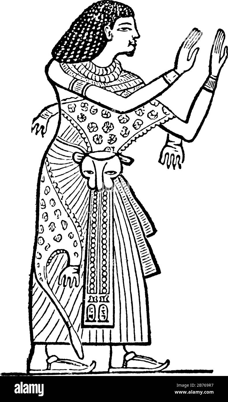 Egyptian Ancient Statue is a female picture, vintage line drawing or ...