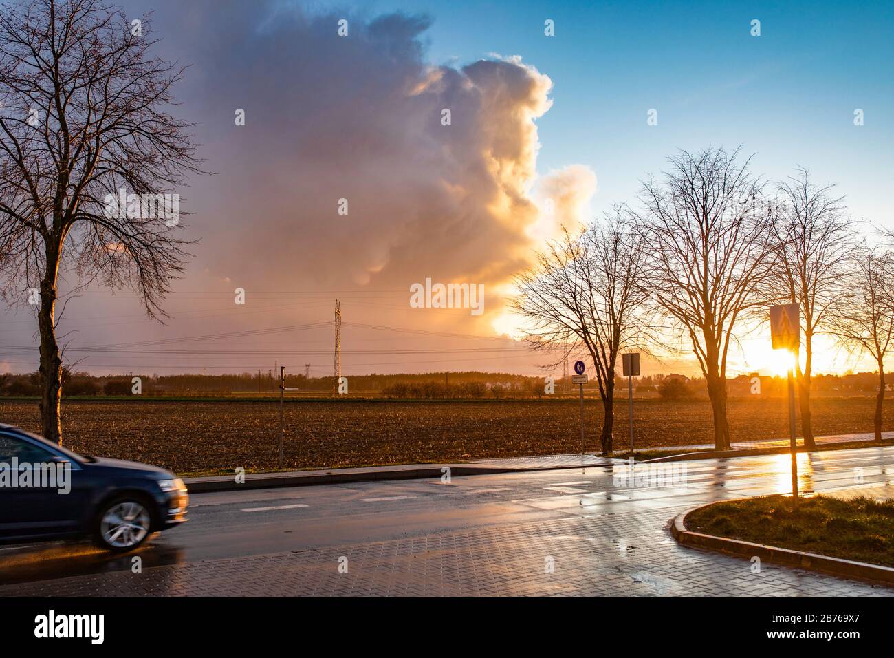 Dramatic colorful sky, before storm and during sunset. Huge clouds ...