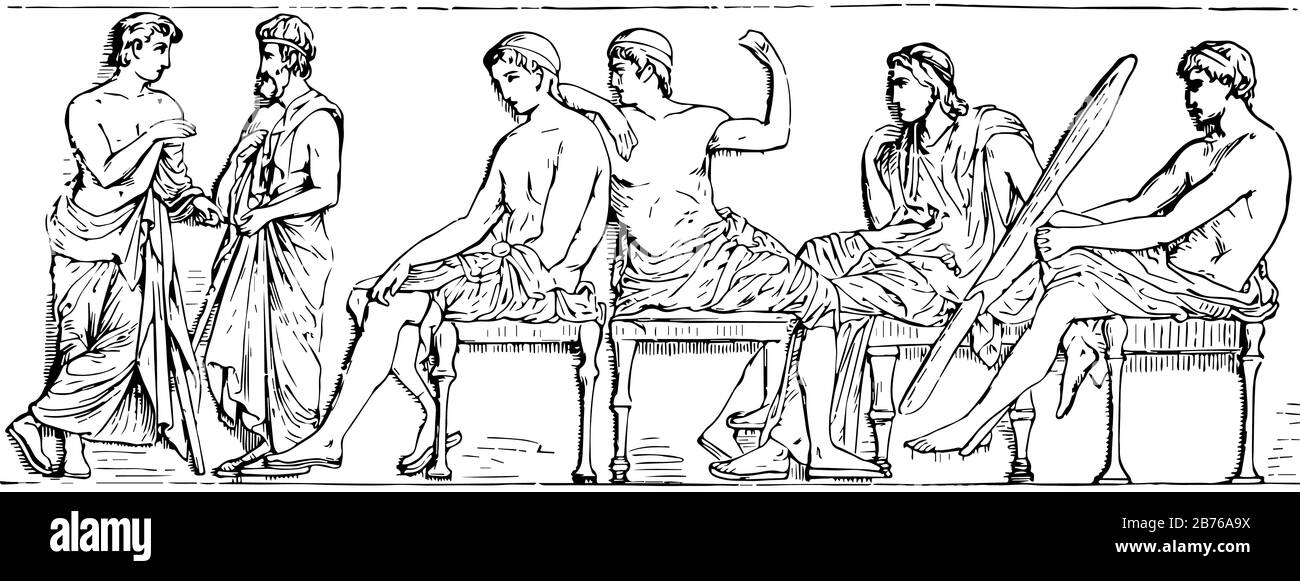 Frieze are group from the Eastern frieze of the Parthenon, vintage line ...