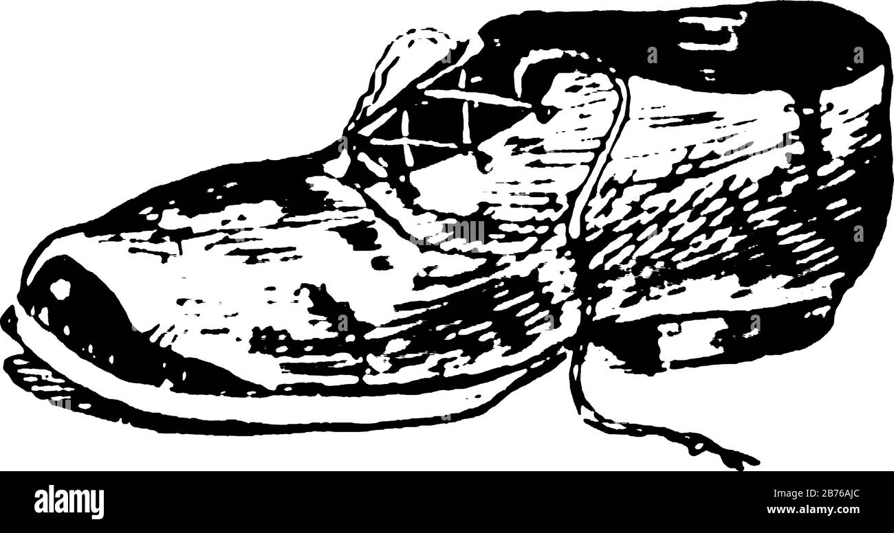 Shoe are made by Leather, vintage line drawing or engraving ...