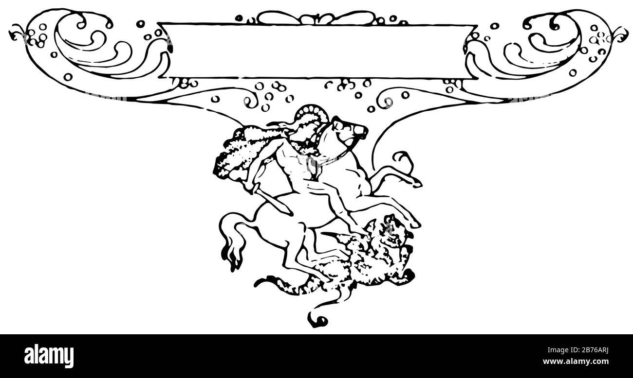 Horse and rider in this banner, it is unique pattern, vintage line ...