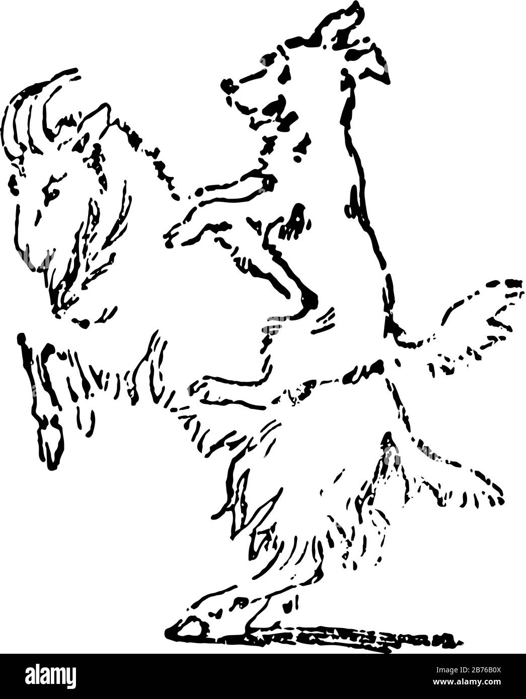 A dog sitting on back of other animal, vintage line drawing or ...